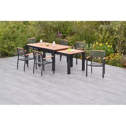 Merxx Garten-Essgruppe &raquo;&raquo;Tilos&laquo;&laquo; Set, flexibel aufstellbar, Armlehnen und R&uuml;ckenabschluss aus Akazienholz, 7 Stk. tlg. 2 Tische, LxB: 180x100 + 180x83
