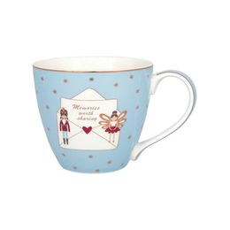 GreenGate Becher XMAS LETTER PALE BLUE Blau Weihnachtsbecher mit Goldrand | Gr.: onesize
