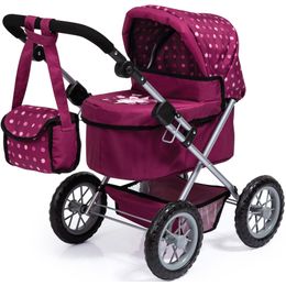 Puppenwagen BAYER "Trendy, bordeaux", rot (bordeaux), Puppenwagen, KinderB:39cm H:68cm T:68cm, Kunststoff, Metall, Stoff, mit Wickeltasche, B:39cm H:68cm T:68cm