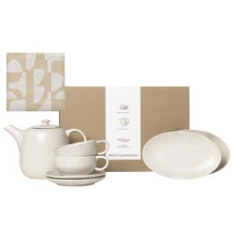 Teeservice Broste Copenhagen "Single Geschirr-Set Nordic Vanilla, inkl. 1 P&auml;ckchen Papierserviette", beige (cream), 8 Stk., Keramik, Geschirr-Sets, Beliebte Geschirr Sets Exclusiv mit Geschenk