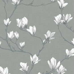 Vliestapete Laura Ashley "Magnolia Grove", grau, B:0,52m L:10m, Vlies, Tapeten, FSC zertifiziert, mit lebhaftem Druck, 10 Meter L&auml;nge