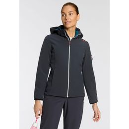 Softshelljacke CMP "WOMAN JACKET ZIP HOOD", Damen, Gr. 34, schwarz (antracite, de), Obermaterial: 96% Polyester, 4% Elasthan, Jacken Softshelljacke, W&auml;rmend & wind- & wasserabweisend, &Uuml;bergangsjacke