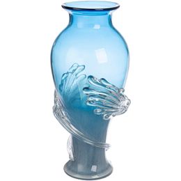 Tischvase CASABLANCA BY GILDE "Vase Wave blau", blau, B:23cm H:50cm T:23cm &Oslash;:23cm, Glas, Vasen