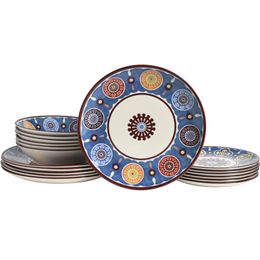 Teller-Set Creatable "Sumaya, Tellerset 18-tlg", blau (blau, bunt), 18 Stk., Steingut, Geschirr-Sets, Mandala Motive