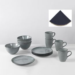 Fr&uuml;hst&uuml;cks-Geschirrset Broste Copenhagen "Nordic Sea, inklusive Serviette Wilhemina", blau (soft blau), 16 Stk., Keramik, Geschirr-Sets, Beliebte Geschirr Sets Exclusiv mit Geschenk
