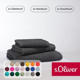 Handtuch Set s.Oliver "s.Oliver, Premium Qualit&auml;t, 600 gr/m&sup2;", schwarz, 3 Stk., Walkfrottier, Walkfrottier, Obermaterial: 100% Baumwolle, Handtuch-Sets, 1 G&auml;stetuch 30x50 cm, 1 Handtuch 50x100 cm, 1 Duschtuch 70x140 cm