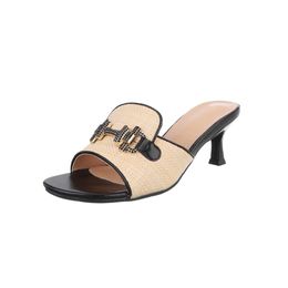 Ital-Design High-Heel Sandalette in Beige und Schwarz | Gr.: 39