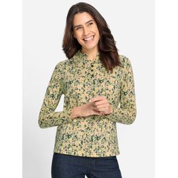 WITT WEIDEN Langarm-Poloshirt in elfenbein-zitrone-bedruckt | Gr.: 42