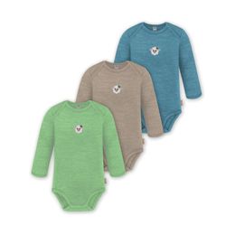 Normani Outdoor Sports 3er Pack Baby Merino Body Langarm Auckland in Blau/Beige/Gr&uuml;n | Gr.: 80
