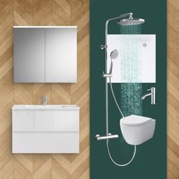 evineo ineo Bad mit M&ouml;belanlage & Spiegelschrank B: 80 cm, WC, Dusche, inkl. Armaturen, BE-Bad-Set1#NEW,