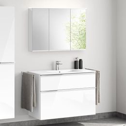 evineo ineo4 Unterschrank B: 101 cm, 2 Ausz&uuml;ge, mit Griff, Waschtisch wei&szlig;, mit Spiegelschrank,, BE0836WH+BE0202WH+BEA003MI+BL001197,