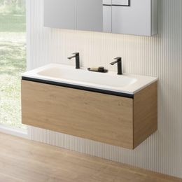 rivea Dia Unterschrank B: 121 cm mit 1 Auszug, Doppelwaschtisch mit 2 Hahnl&ouml;chern wei&szlig; matt,, BR0039SO+BR0098WM,