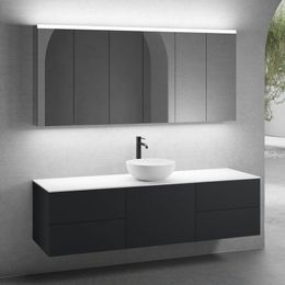 neoro n50 M&ouml;belanlage B: 180 cm mit 5 Ausz&uuml;gen, Waschtisch &Oslash; 40 cm wei&szlig; matt, mit Spiegelschrank,, BN0064WM+2#BN0421BM+BN0431BM+BN0409WM+3#BN0472MI,