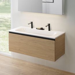 rivea Dia Unterschrank B: 121 cm mit 1 Auszug, Doppelwaschtisch mit 2 Hahnl&ouml;chern wei&szlig;,, BR0039SO+BR0098WH,