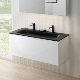 rivea Dia Unterschrank B: 121 cm mit 1 Auszug, Doppelwaschtisch mit 2 Hahnl&ouml;chern schwarz matt,, BR0039WH+BR0098BM,