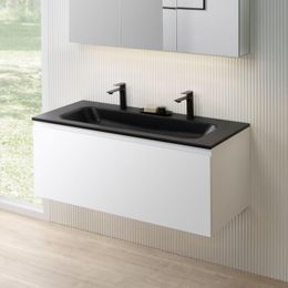rivea Dia Unterschrank B: 121 cm mit 1 Auszug, Doppelwaschtisch mit 2 Hahnl&ouml;chern schwarz matt,, BR0039WM+BR0098BM,