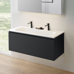 rivea Dia Unterschrank B: 121 cm mit 1 Auszug, Doppelwaschtisch mit 2 Hahnl&ouml;chern wei&szlig; matt,, BR0039BM+BR0098WM,