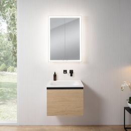 rivea Dia Unterschrank B: 61 cm mit 1 Auszug, Waschtisch ohne Hahnloch wei&szlig; matt, mit n60 Spiegelschrank f&uuml;r die Schweiz,, BR0036SO+BR0053WM+BN0499MI,