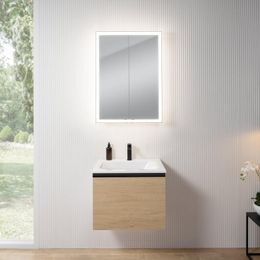 rivea Dia Unterschrank B: 61 cm mit 1 Auszug, Waschtisch mit 1 Hahnloch wei&szlig;, mit n60 Spiegelschrank f&uuml;r die Schweiz,, BR0036SO+BR0048WH+BN0499MI,