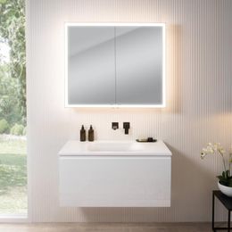 rivea Dia Unterschrank B: 101 cm mit 1 Auszug, Waschtisch ohne Hahnloch wei&szlig; matt, mit n60 Spiegelschrank f&uuml;r die Schweiz,,