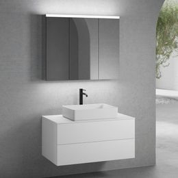 neoro n50 Unterschrank B: 100 cm mit 2 Ausz&uuml;gen, Waschtisch B: 58 cm wei&szlig; matt, mit Spiegelschrank,, BN0065WM+BN0423WM+BN0403WH+BN0474MI,