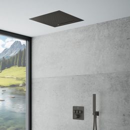 Mariner Duschsystem mit Eden edge Thermostat inkl. Grundk&ouml;rper, Regenpaneel f&uuml;r Deckeneinbau mit 2 Strahlarten und Metall-Brauseset, EDE2903-GR#Set2,