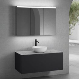 neoro n50 Unterschrank B: 120 cm mit 1 Auszug, Waschtisch &Oslash; 40 cm wei&szlig; matt, mit Spiegelschrank,, BN0064WM+BN0434BM+BN0404C3+BN0475MI,