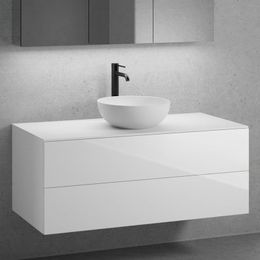 neoro n50 Unterschrank B: 120 cm mit 2 Ausz&uuml;gen, Waschtisch &Oslash; 45 cm wei&szlig; matt,, BN0106WM+BN0424WH+BN0404WM,