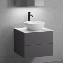 neoro n50 Unterschrank B: 60 cm mit 2 Ausz&uuml;gen, Waschtisch &Oslash; 45 cm wei&szlig; matt,, BN0106WM+BN0421GR+BN0401WH,