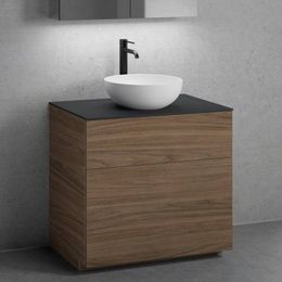 neoro n50 Unterschrank B: 80 cm mit 2 Ausz&uuml;gen, Waschtisch &Oslash; 40 cm wei&szlig; matt,, BN0064WM+BN0442WL+BN0402BM,