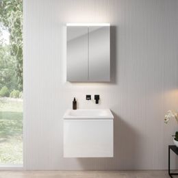 rivea Dia Unterschrank B: 61 cm mit 1 Auszug, Waschtisch ohne Hahnloch wei&szlig; matt, mit n50 Spiegelschrank,, BR0036WH+BR0053WM+BN0472MI,