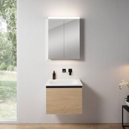rivea Dia Unterschrank B: 61 cm mit 1 Auszug, Waschtisch ohne Hahnloch wei&szlig; matt, mit n50 Spiegelschrank,, BR0036SO+BR0053WM+BN0472MI,