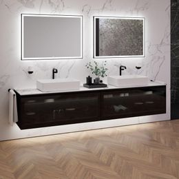 neoro n80 fumo Unterschrank B: 240 cm mit 2 Ausz&uuml;gen, mit Parsolglasfront, 2 Waschtische B: 58 cm,, 2#BN0065WM+2#BN0434SG+2#BN0404C1,
