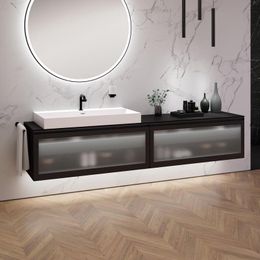 neoro n80 albus Unterschrank B: 240 cm mit 2 Ausz&uuml;gen, mit profilierter Glasfront, Waschtisch B: 100,5 cm, BN0139WM+2#BN0434PG+BN0407BM,