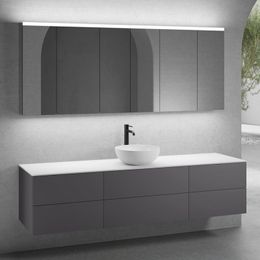 neoro n50 M&ouml;belanlage B: 200 cm mit 6 Ausz&uuml;gen, Waschtisch &Oslash; 40 cm wei&szlig; matt, mit Spiegelschrank,, BN0064WM+BN0422GR+2#BN0421GR+BN0406WH+2#BN0474MI,