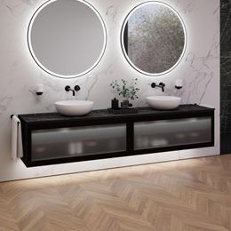 neoro n80 albus Unterschrank B: 240 cm mit 2 Ausz&uuml;gen, mit profilierter Glasfront, 2 Waschtische &Oslash; 45 cm,, 2#BN0106WM+2#BN0434PG+2#BN0404C2,