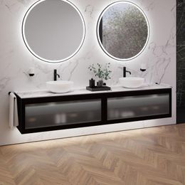 neoro n80 albus Unterschrank B: 240 cm mit 2 Ausz&uuml;gen, mit profilierter Glasfront, 2 Waschtische &Oslash; 40 cm,, 2#BN0064WM+2#BN0434PG+2#BN0404C1,