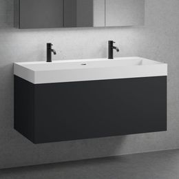 neoro n50 Unterschrank B: 120 cm mit 1 Auszug, Doppelwaschtisch mit 2 Hahnl&ouml;chern wei&szlig; matt,, BN0141WM+BN0434BM,