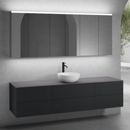 neoro n50 M&ouml;belanlage B: 200 cm mit 6 Ausz&uuml;gen, Waschtisch &Oslash; 45 cm wei&szlig; matt, mit Spiegelschrank,, BN0106WM+BN0422BM+2#BN0421BM+BN0406GR+2#BN0474MI,