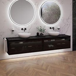 neoro n80 fumo Unterschrank B: 240 cm mit 2 Ausz&uuml;gen, mit Parsolglasfront, 2 Waschtische &Oslash; 45 cm,, 2#BN0106WM+2#BN0434SG+2#BN0404C2,