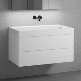 neoro n50 Unterschrank B: 100 cm mit 2 Ausz&uuml;gen, Waschtisch ohne Hahnloch wei&szlig; matt,, BN0135WM+BN0423WM,