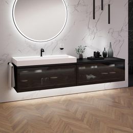 neoro n80 fumo Unterschrank B: 240 cm mit 2 Ausz&uuml;gen, mit Parsolglasfront, Waschtisch B: 120,5 cm, BN0145WM+2#BN0434SG+BN0407BM,