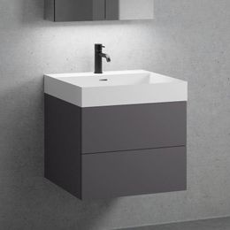 neoro n50 Unterschrank B: 60 cm mit 2 Ausz&uuml;gen, Waschtisch mit 1 Hahnloch wei&szlig; matt,, BN0137WM+BN0421GR,