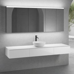 neoro n50 M&ouml;belanlage B: 200 cm mit 3 Ausz&uuml;gen, Waschtisch &Oslash; 40 cm wei&szlig; matt, mit Spiegelschrank,, BN0064WM+BN0412WH+2#BN0411WH+BN0406WM+2#BN0474MI,