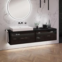 neoro n80 fumo Unterschrank B: 200 cm mit 2 Ausz&uuml;gen, mit Parsolglasfront, Waschtisch B: 80,5 cm, BN0134WM+2#BN0433SG+BN0406BM,