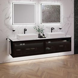 neoro n80 fumo Unterschrank B: 200 cm mit 2 Ausz&uuml;gen, mit Parsolglasfront, 2 Waschtische B: 58 cm,, 2#BN0065WM+2#BN0433SG+2#BN0403C1,