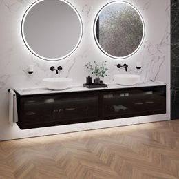 neoro n80 fumo Unterschrank B: 240 cm mit 2 Ausz&uuml;gen, mit Parsolglasfront, 2 Waschtische &Oslash; 45 cm,, 2#BN0106WM+2#BN0434SG+2#BN0404C1,