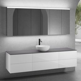 neoro n50 M&ouml;belanlage B: 200 cm mit 6 Ausz&uuml;gen, Waschtisch &Oslash; 40 cm wei&szlig; matt, mit Spiegelschrank,, BN0064WM+BN0422WH+2#BN0421WH+BN0406GR+2#BN0474MI,