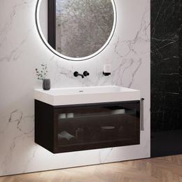 neoro n80 fumo Unterschrank B: 100 cm mit 1 Auszug, mit Parsolglasfront, Waschtisch cube, BN0135WM+BN0433SG,