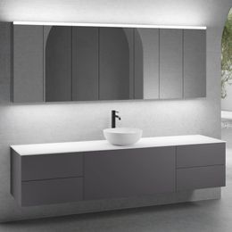 neoro n50 M&ouml;belanlage B: 220 cm mit 5 Ausz&uuml;gen, Waschtisch &Oslash; 45 cm wei&szlig; matt, mit Spiegelschrank,,